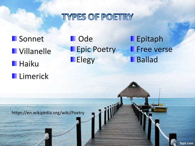 Definition, elements, types, and genres of poetry | PPTX
