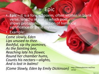 Definition, elements, types, and genres of poetry | PPTX