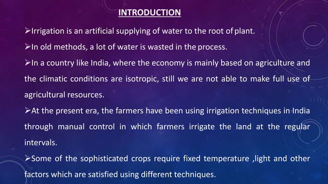 automatic irrigation system ppt | PPTX | Agriculture | Industries