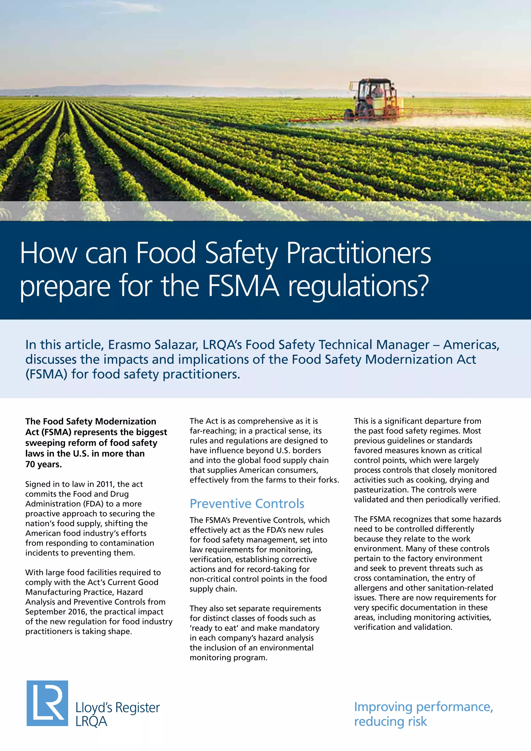 How can Food Safety Practitioners prepare for the FSMA Regulations? | PDF