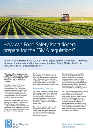 How can Food Safety Practitioners prepare for the FSMA Regulations? | PDF