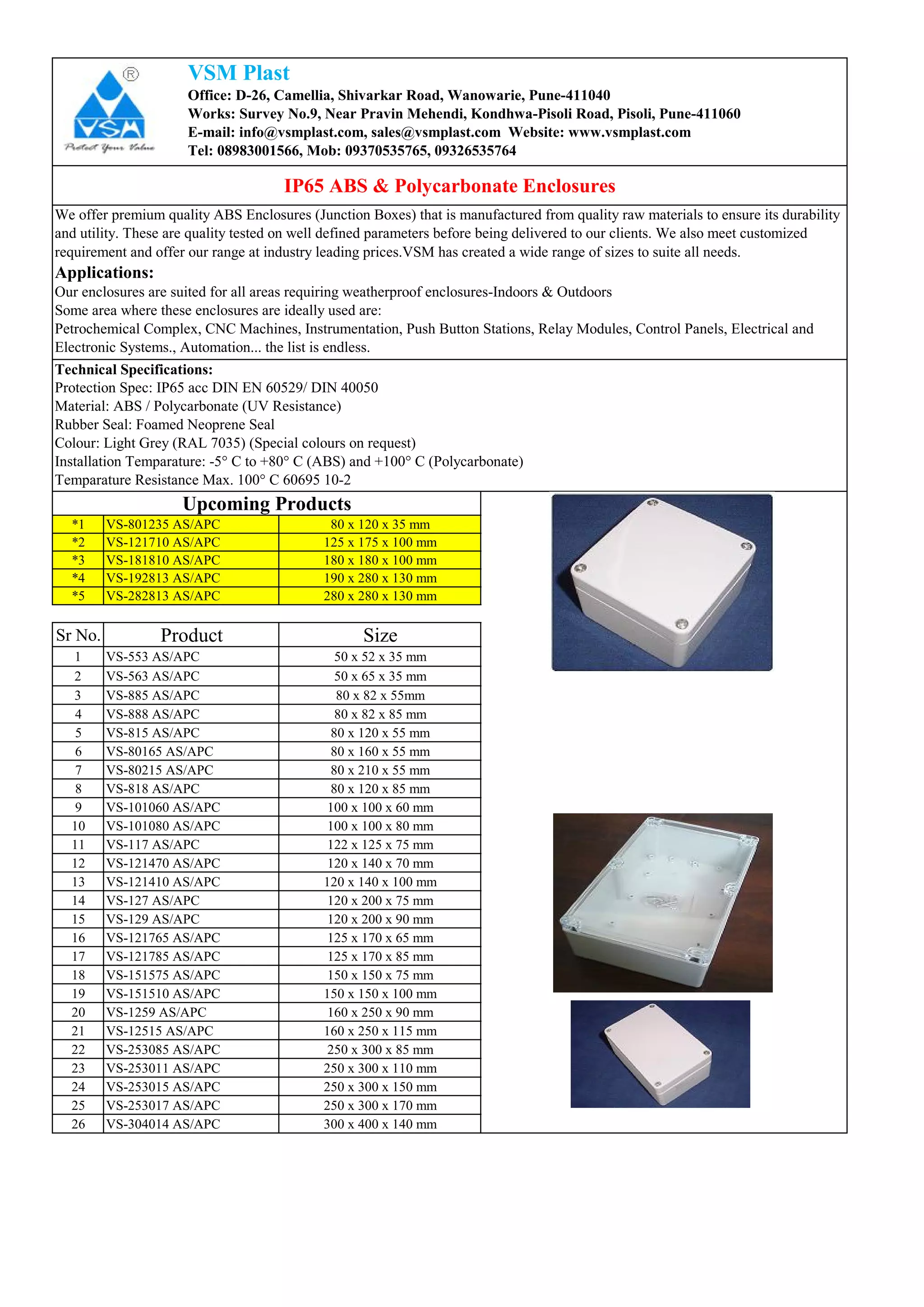 VSM Plast - ABS, Polycarbonate Electrical enclosure manufacturer ...