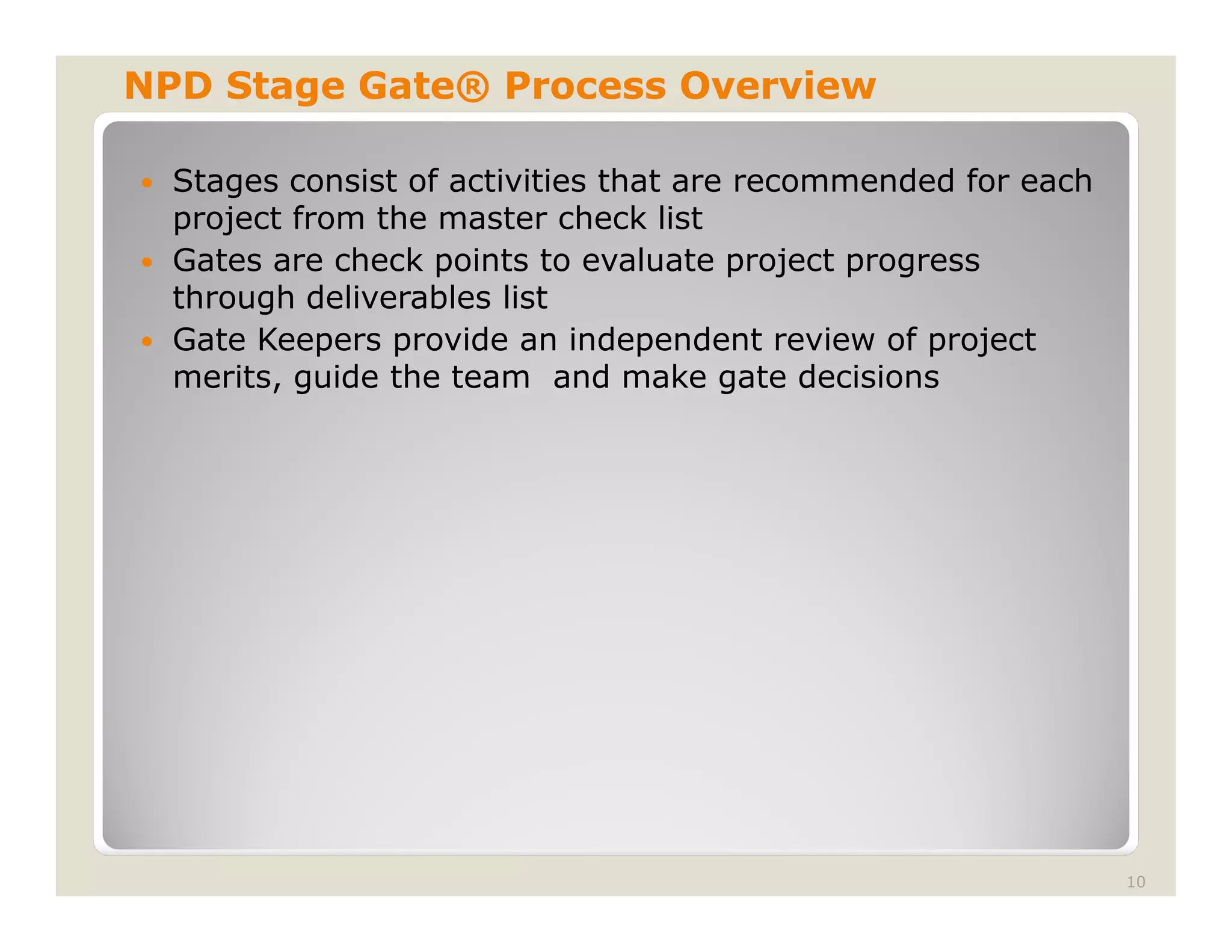 NPD- Stage Gate Presentation | PDF