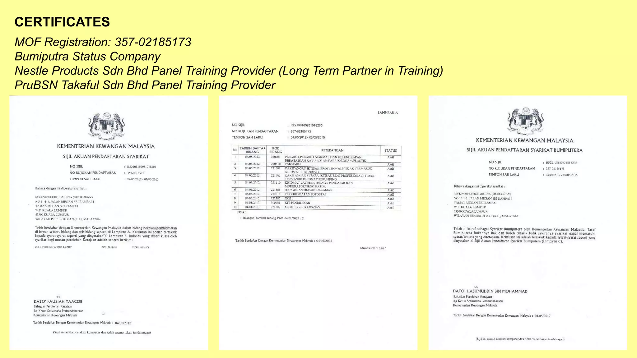 MYKNOWLEDGE ARENA - Training Provider's Profile | PPT