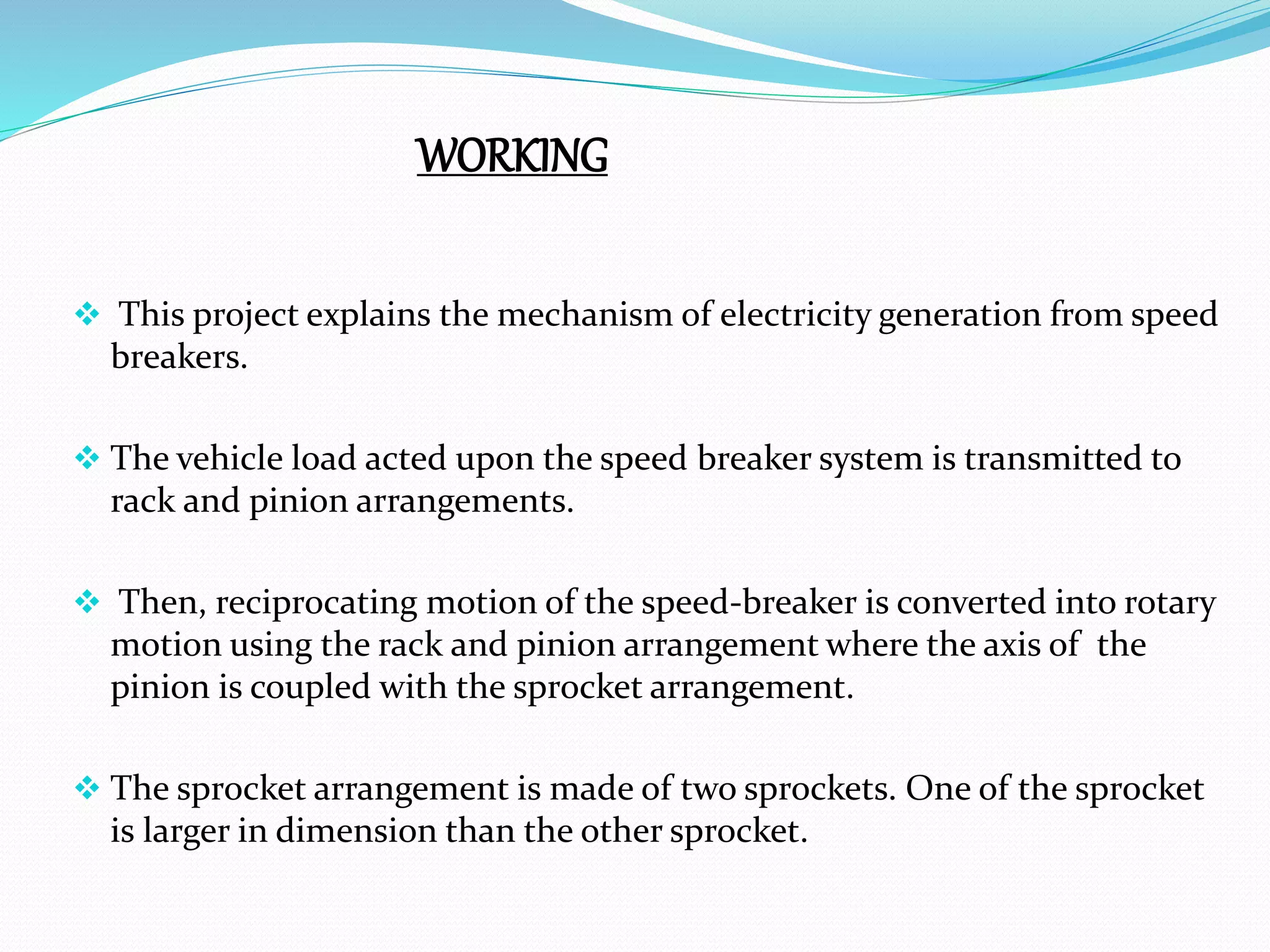 Power generation using speed breaker | PPTX
