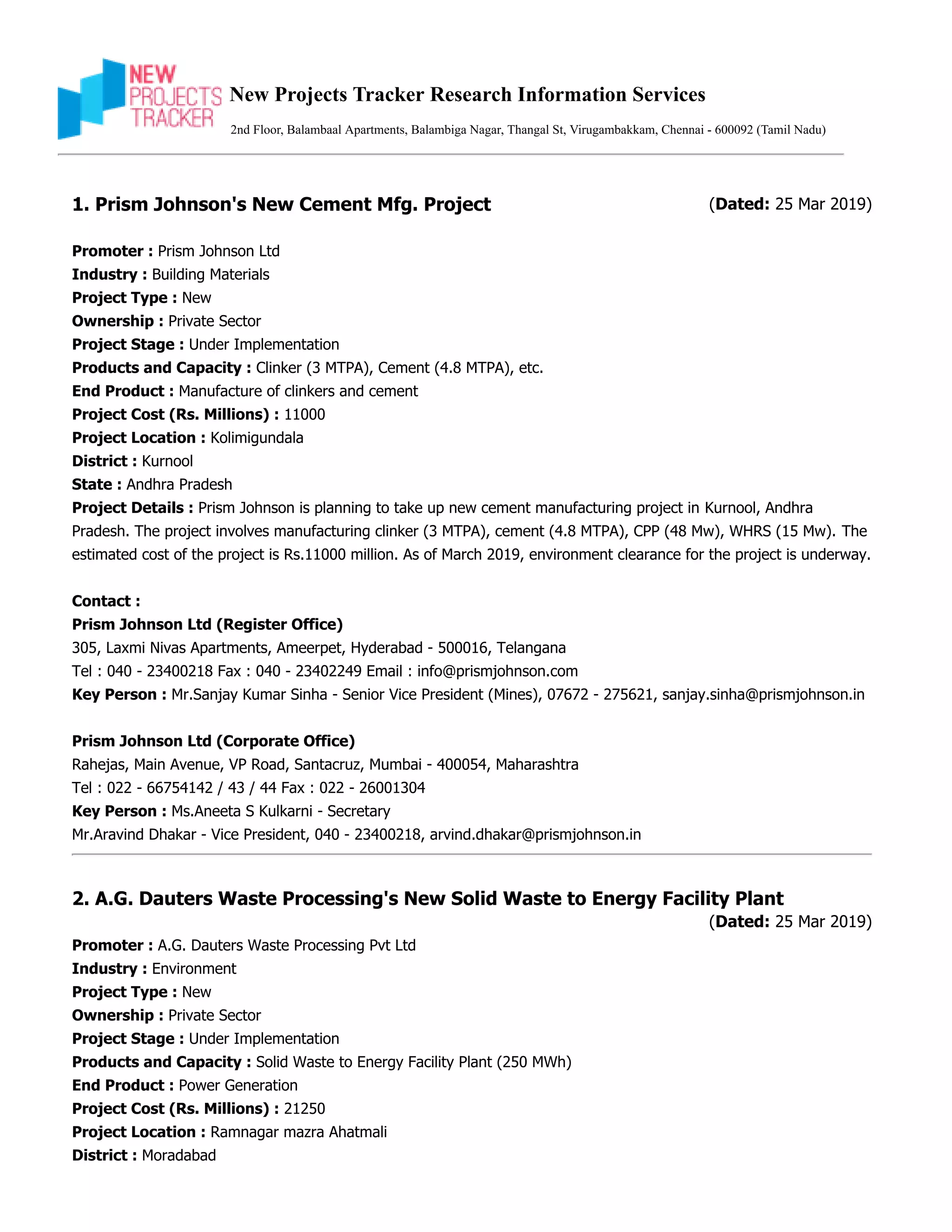 New Projects Tracker - sample projects | PDF