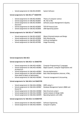 SMU SOLVED ASSIGNMENTS OF MCA/ BCA/ MSC IT / BSC IT | DOCX | Operating Systems | Computer ...