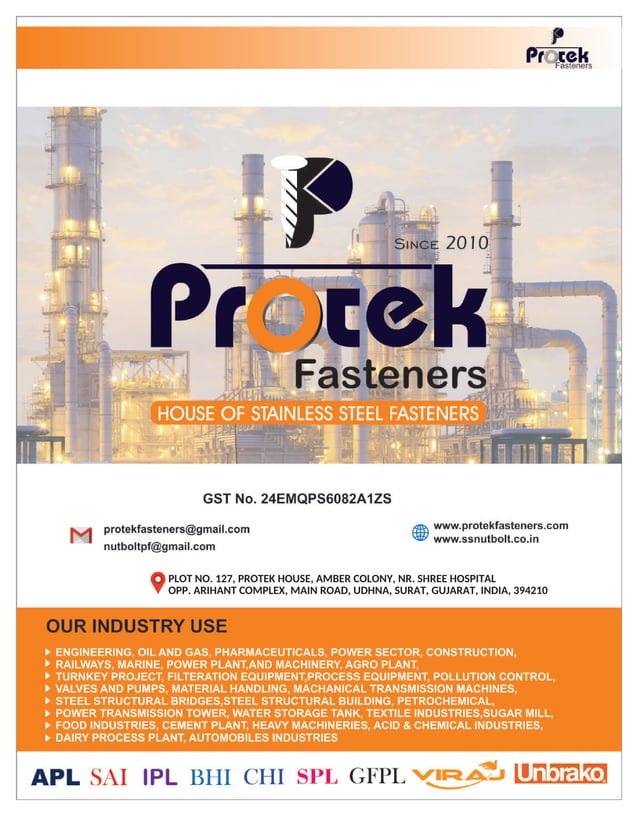 PROTEK FASTENERS BROCHURE STAINLESS STEEL FASTENERS SURAT GUJARAT INDIA ...