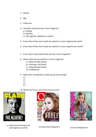 Music magazine Questionnaire | PDF
