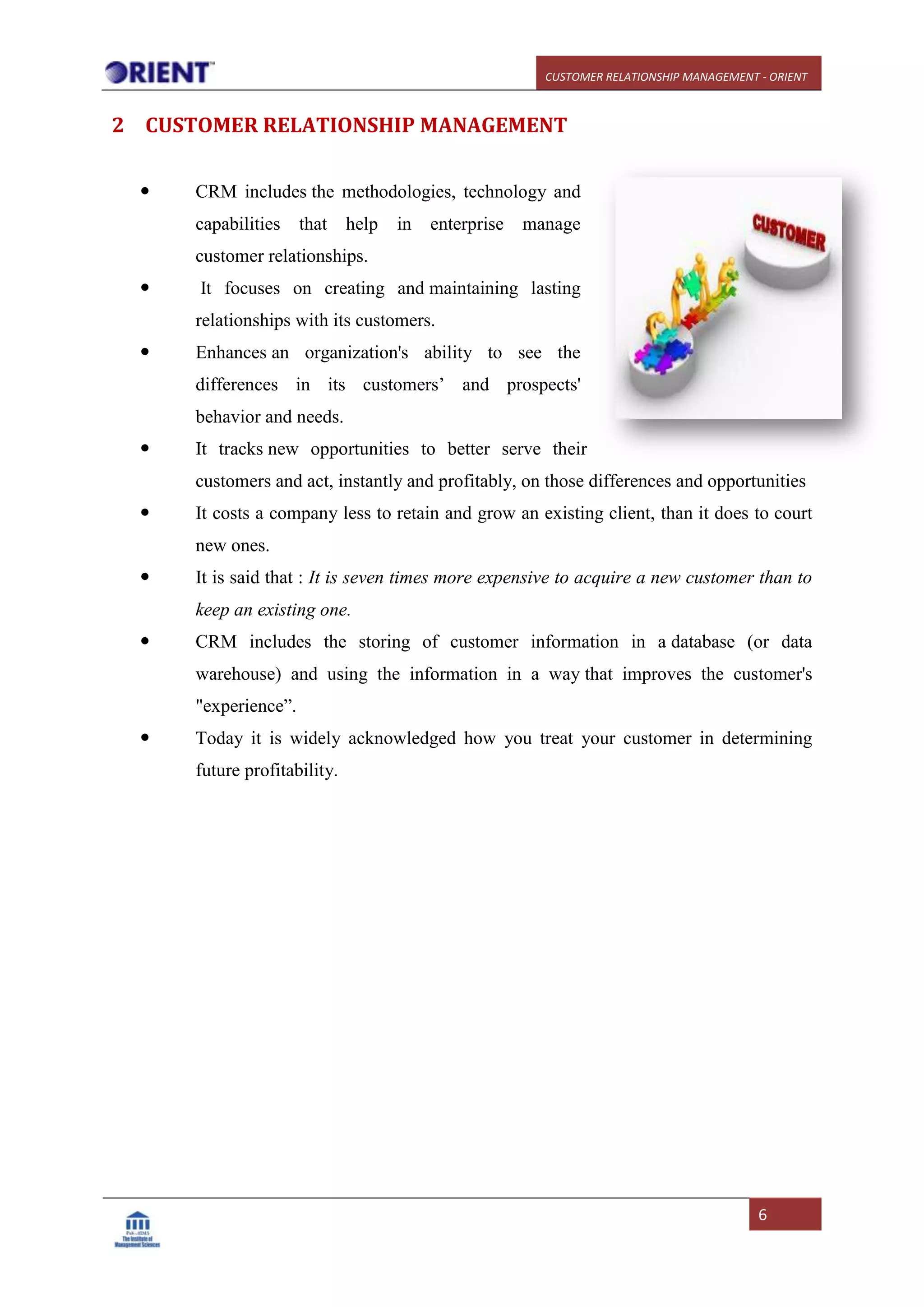 Orient Customer Relationship Management Project Report | DOCX