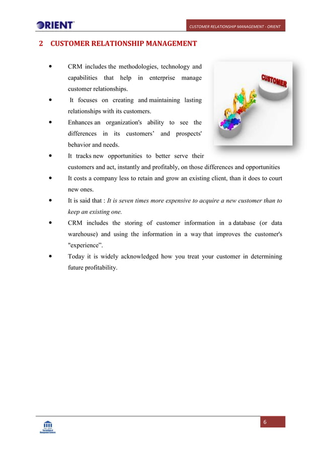 Orient Customer Relationship Management Project Report | PDF