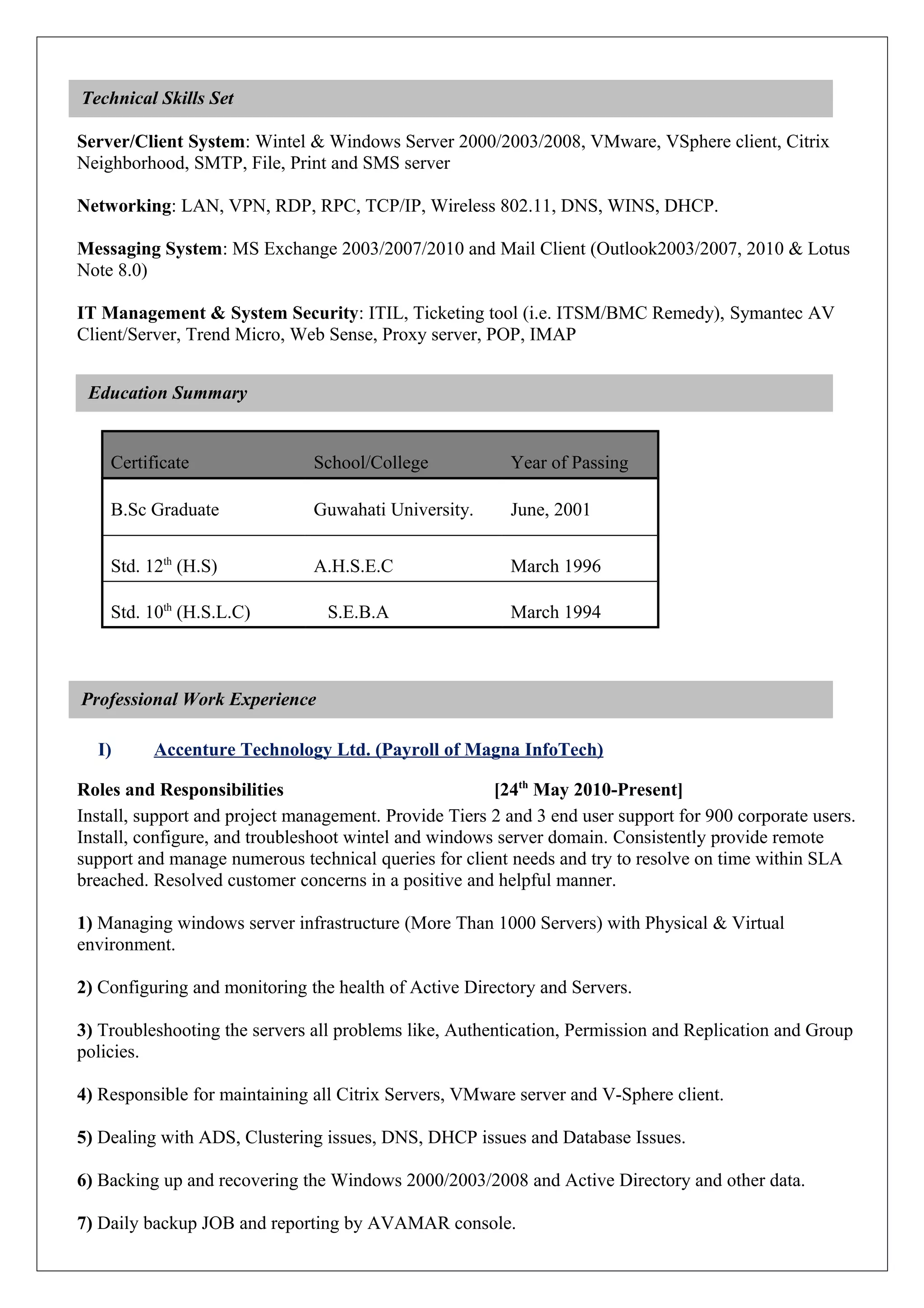 Wintel & Windows Server support Profile | DOC