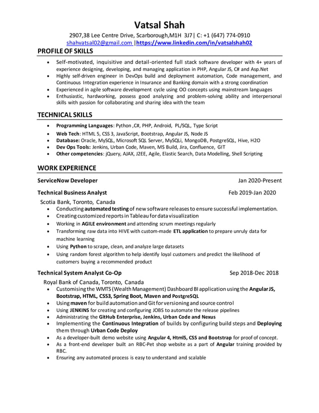 ServiceNow Developer Vatsal Resume | DOCX