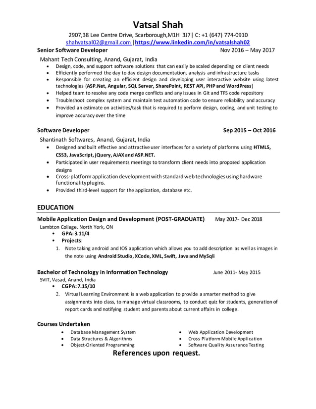 ServiceNow Developer Vatsal Resume | DOCX