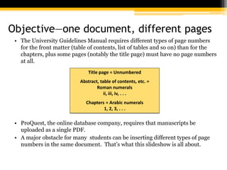 Different page numbers inserted in one document | PPTX
