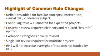 Revised Common Rule and SBR 12.13.18