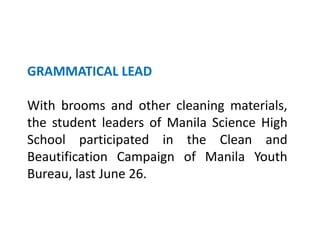 News-Writing_Examples-of-Lead in News Writing | PPTX