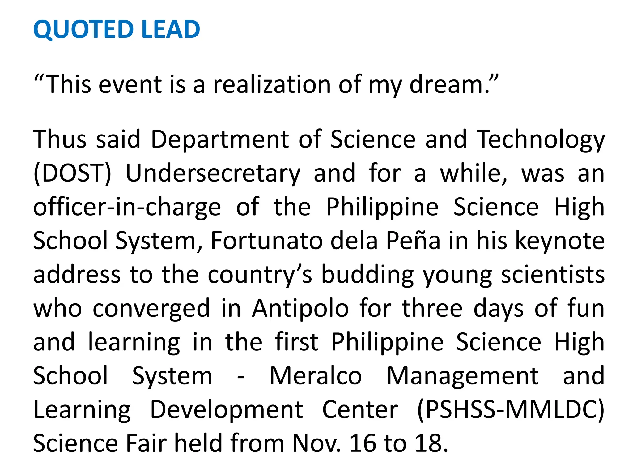 News-Writing_Examples-of-Leads in News Writing | PPTX