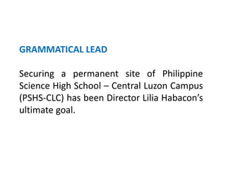 News-Writing_Examples-of-Leads in News Writing | PPTX