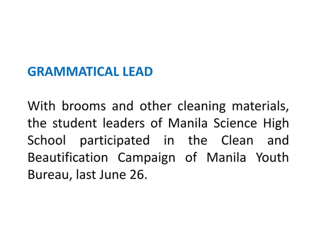 News-Writing_Examples-of-Leads in News Writing | PPTX