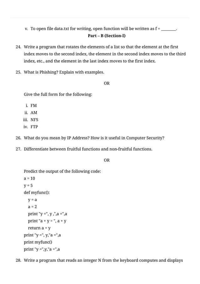 CBSE Class 12 Computer Science(083) Sample Question Paper 2020-21 | PDF