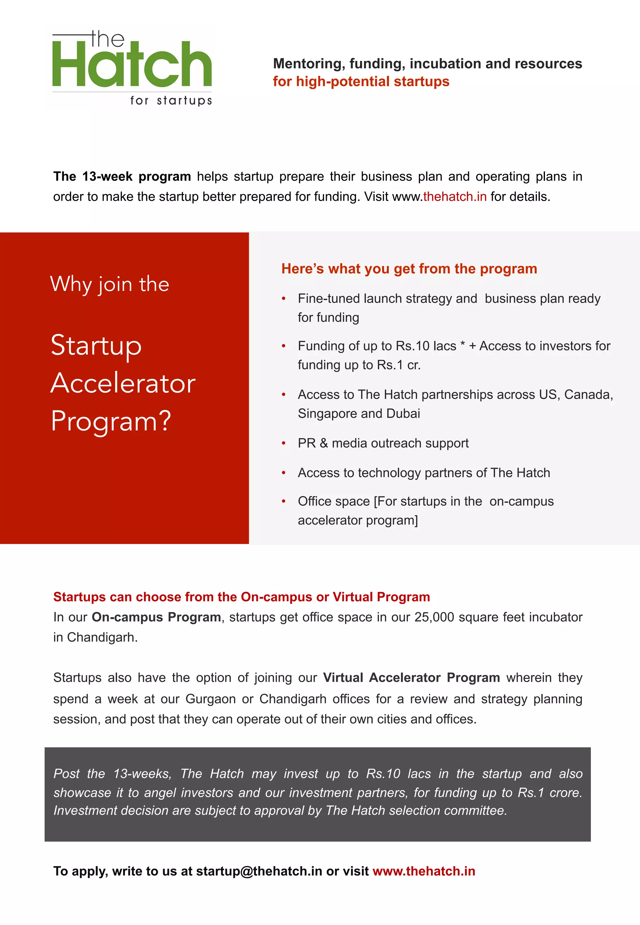The Hatch Startup Accelerator Program Brochure | PDF
