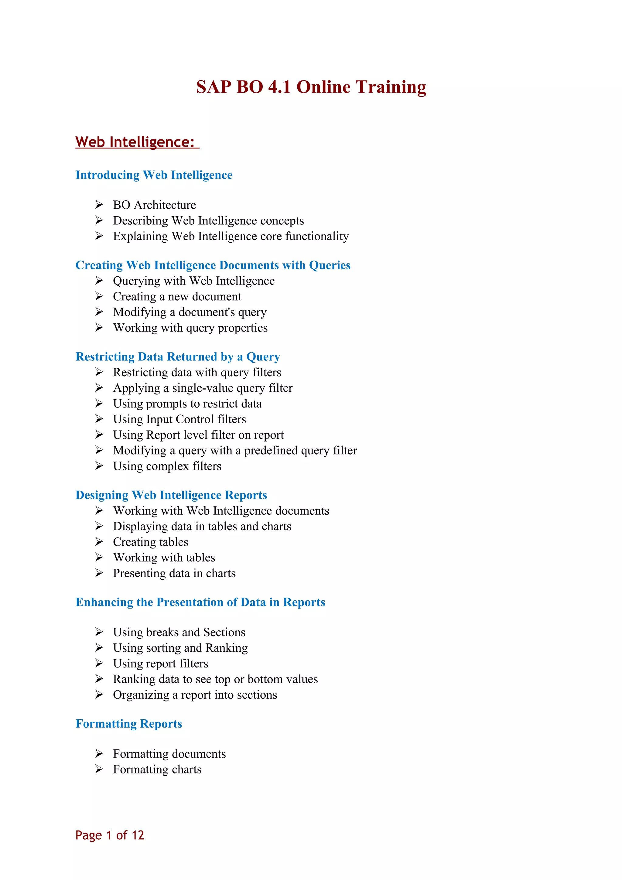 SAP BO Dashboard Training Online | PDF