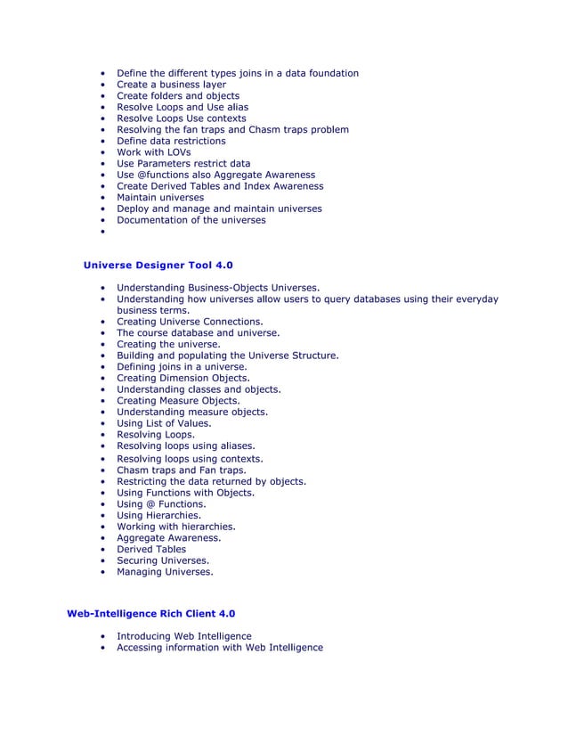 New sap bo 4.0 course content | PDF