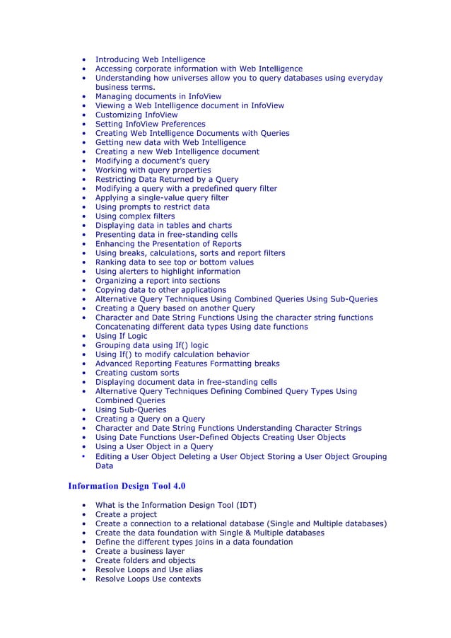 SAP BO ONLINE TRAINING | PDF