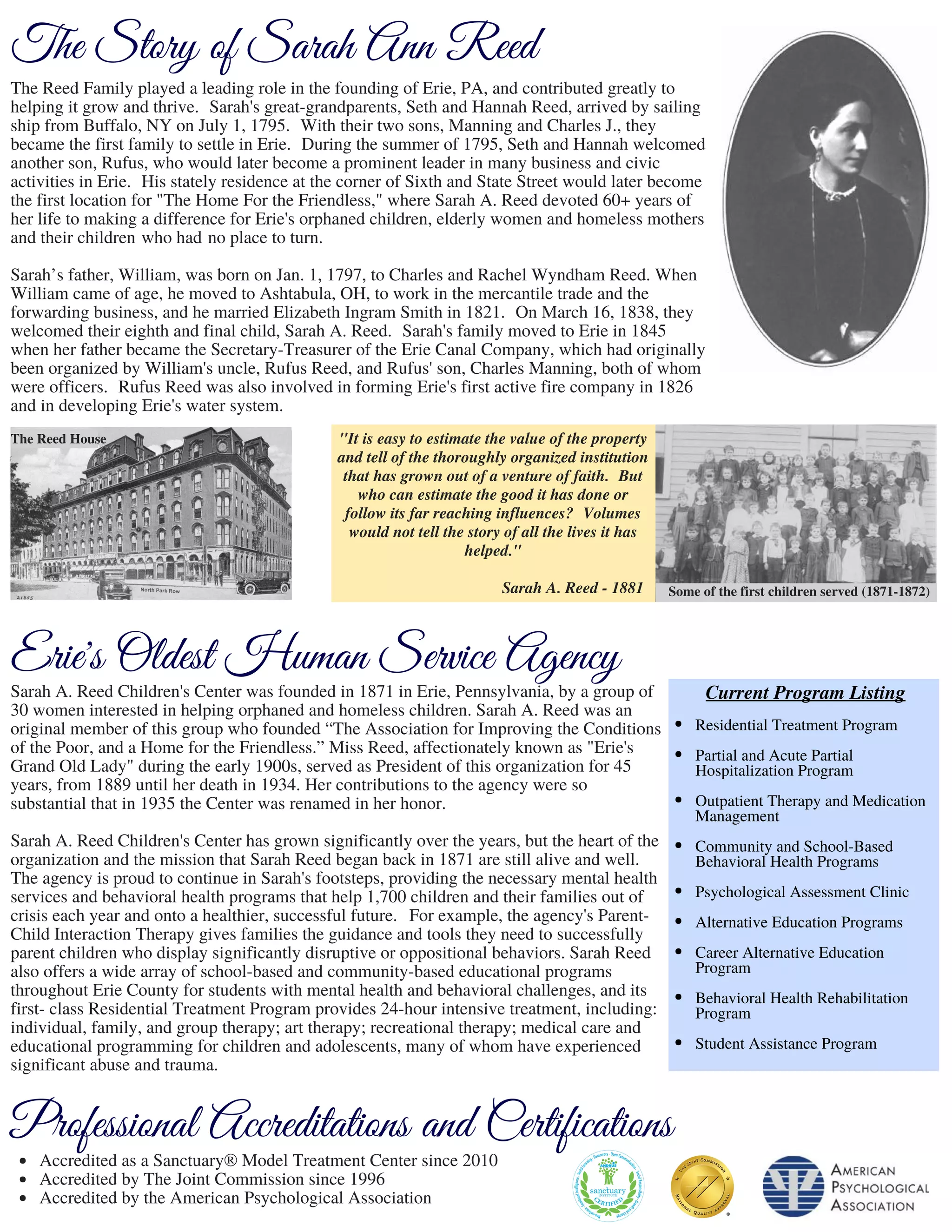 Sharing the Sarah A Reed Children's Story in our 147th Year | PDF