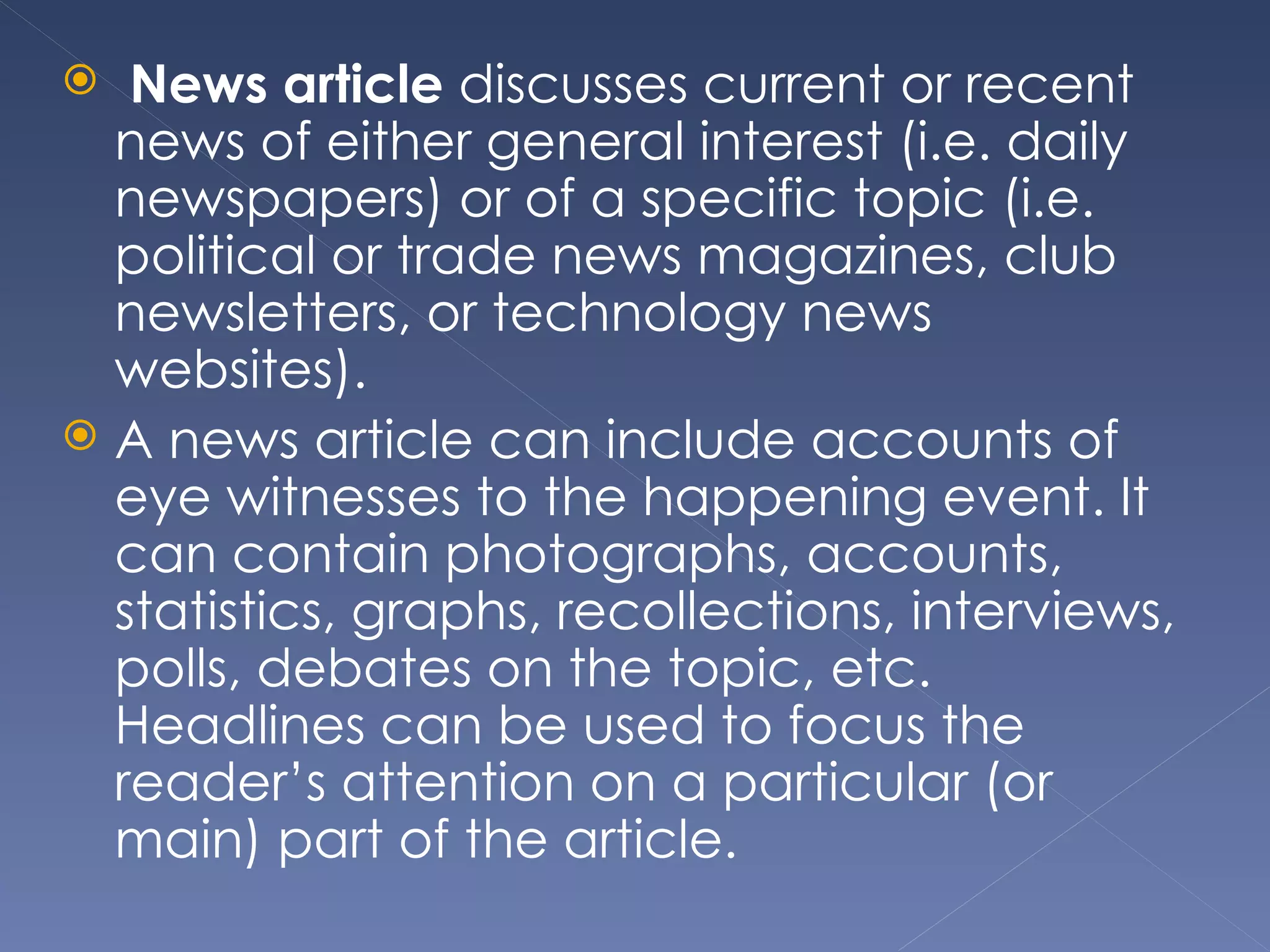 News article, elements of an article | PPT