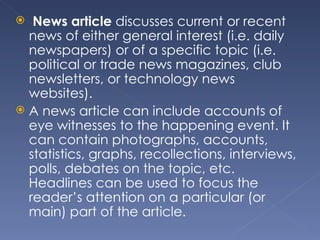 News article, elements of an article | PPT
