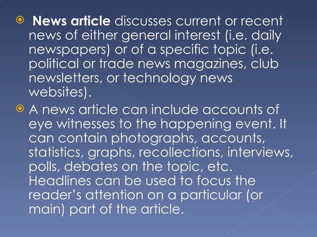 News article, elements of an article | PPT