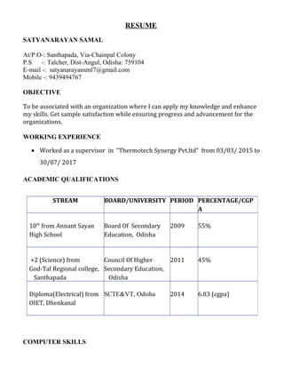 New satyanarayan samal | DOC | Resume Writing and Advice | Job Search