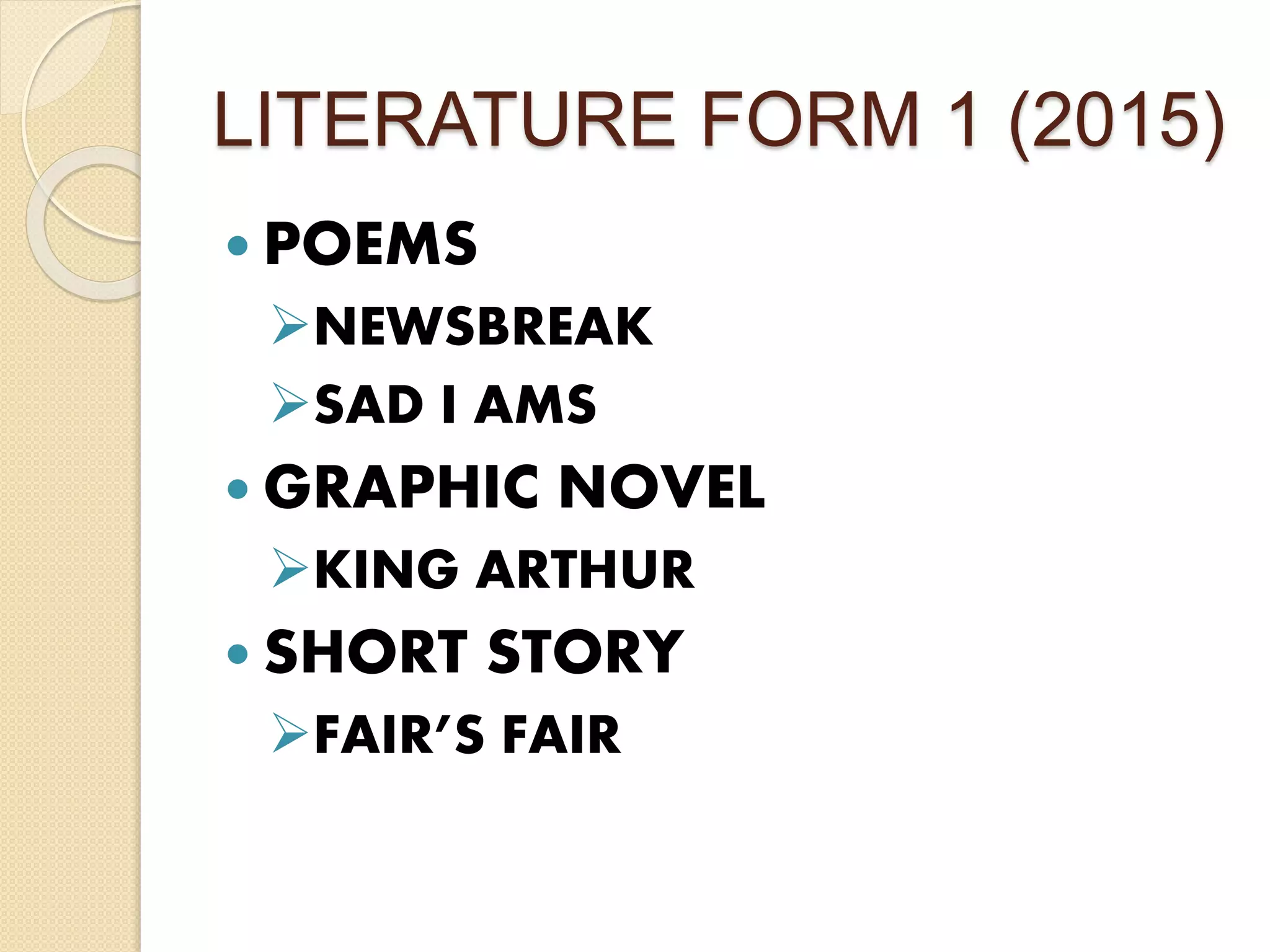 LIT FORM 1 POEMS, GRAPHIC NOVEL & STORY | PPT