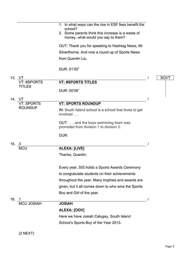 #News camera script | PDF