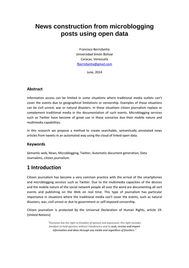 News construction from microblogging post using open data | PDF | Internet | Computing