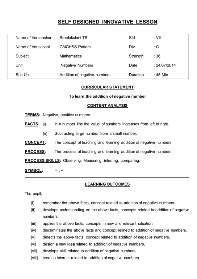 Addition of negative numbers | PDF