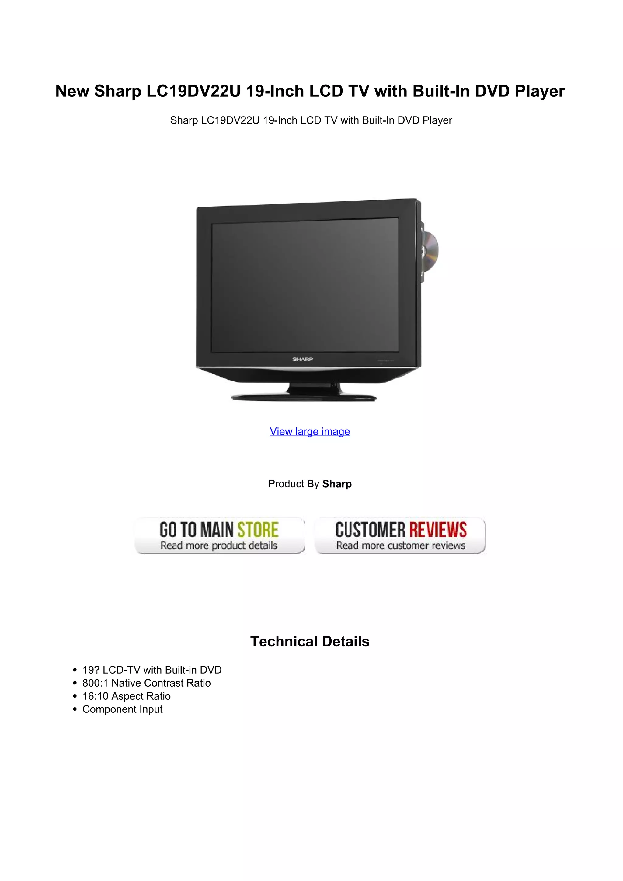 New sharp lc19 dv22u 19 inch lcd tv with built-in dvd player | PDF