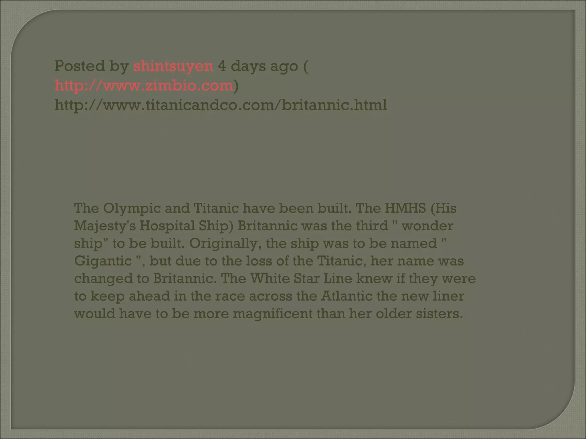 News : HMHS Britannic - The Forgotten Sister BlackHawk Mines Corp ...