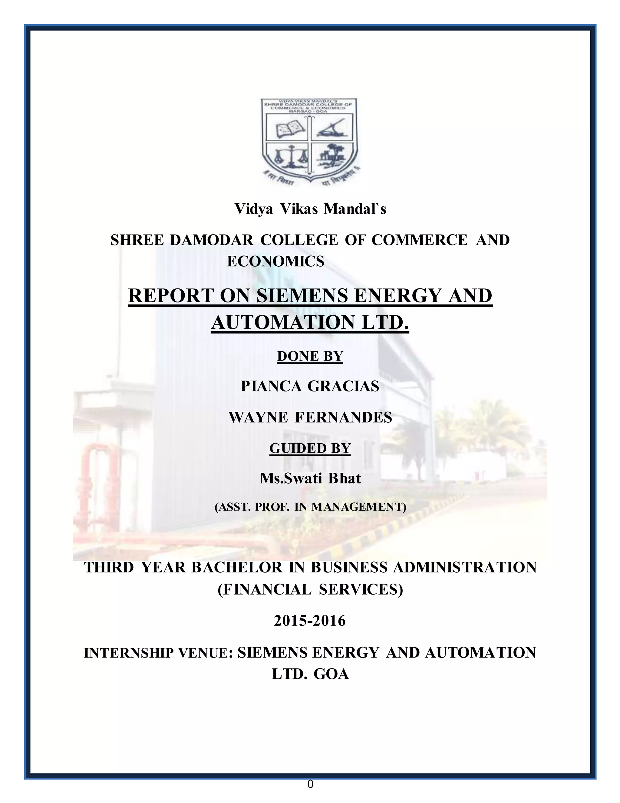 Siemens EA ltd. Internship report | DOCX