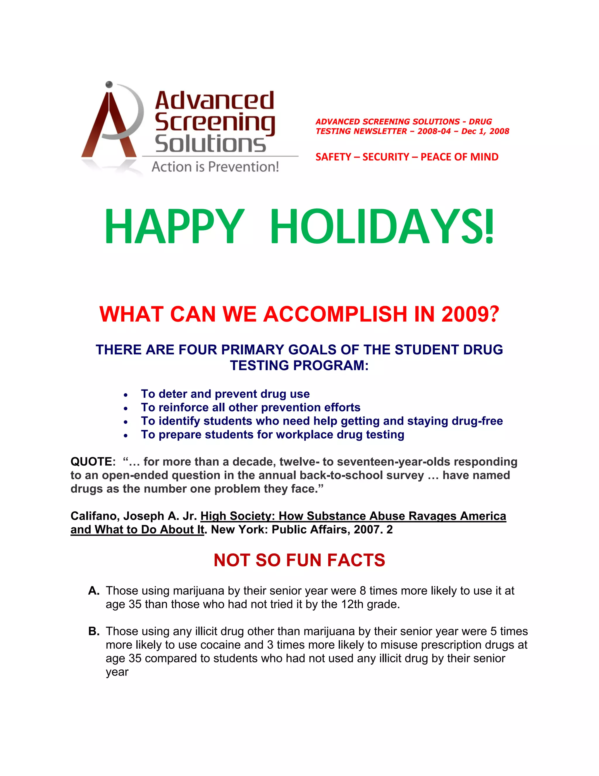 School Drug Testing Newsletter | PDF