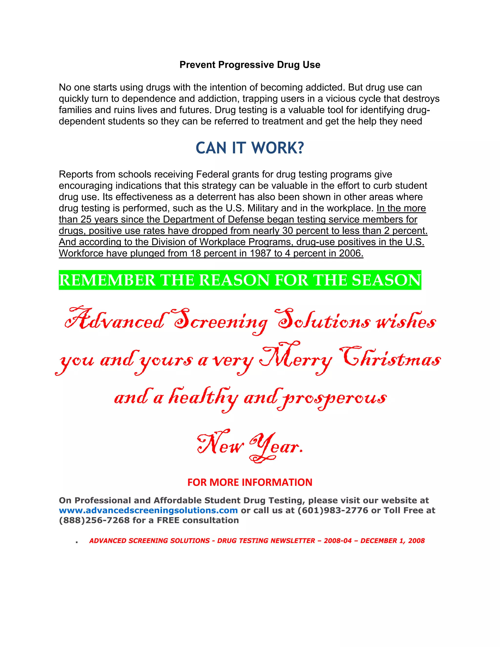 School Drug Testing Newsletter | PDF