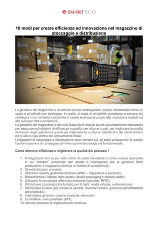 10 modi per creare efficienza ed innovazione nel magazzino | PDF