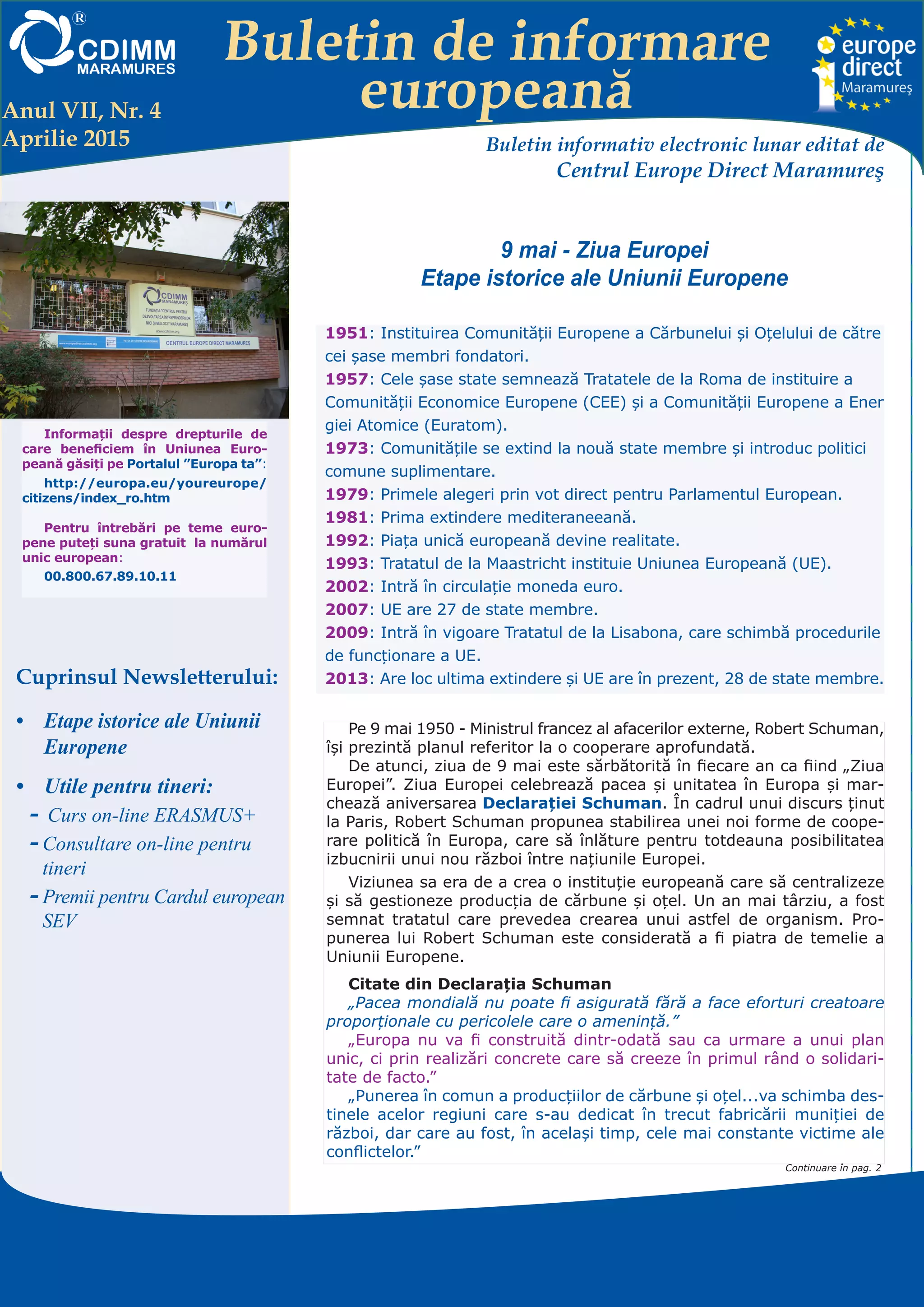 Newsletter aprilie 2015 - Europe Direct Maramures | PDF