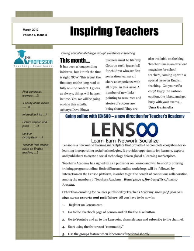 Inspiring Teachers March 2012 | PDF