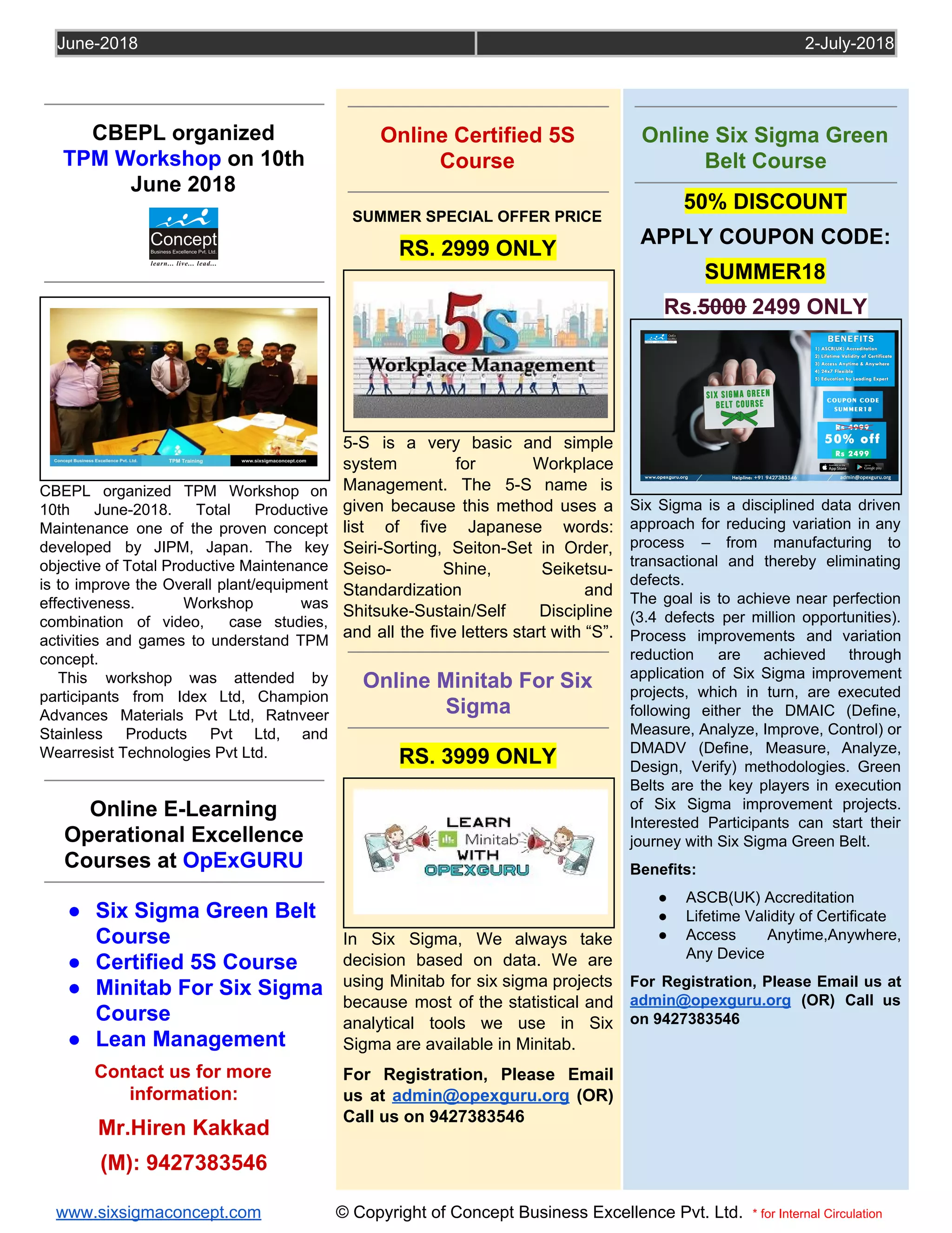 Newsletter of the Month of June 2018 | Operational Excellence | PDF