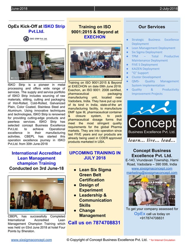 Newsletter of the Month of June 2018 | Operational Excellence | PDF