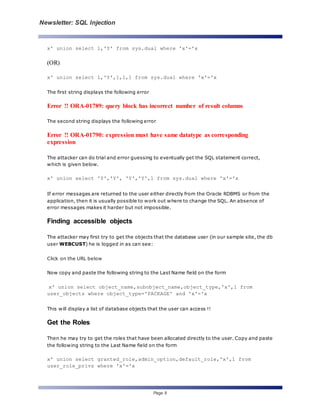 SQL Injection - Newsletter | DOCX