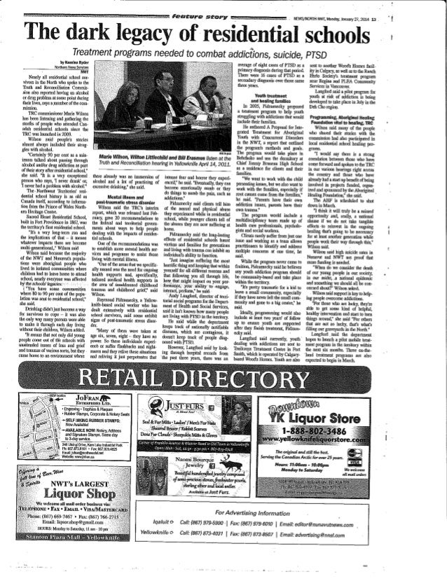 The dark legacy of residential schools:News north article jan 27 2014